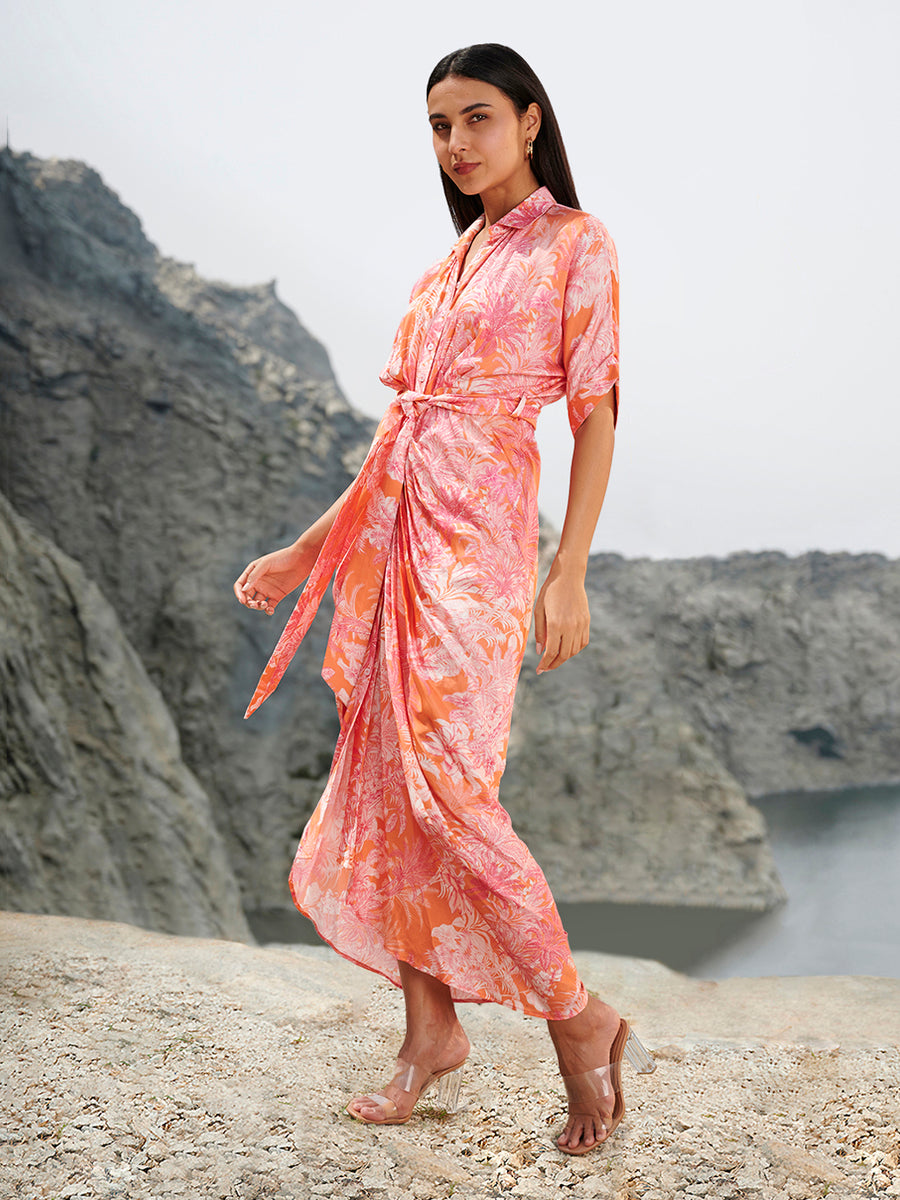 Pink and Orange Sonia Midi Dress – houseofsoi